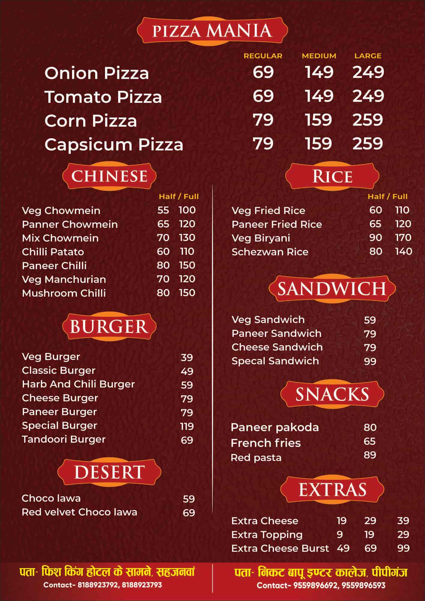 Prince pizza menu store