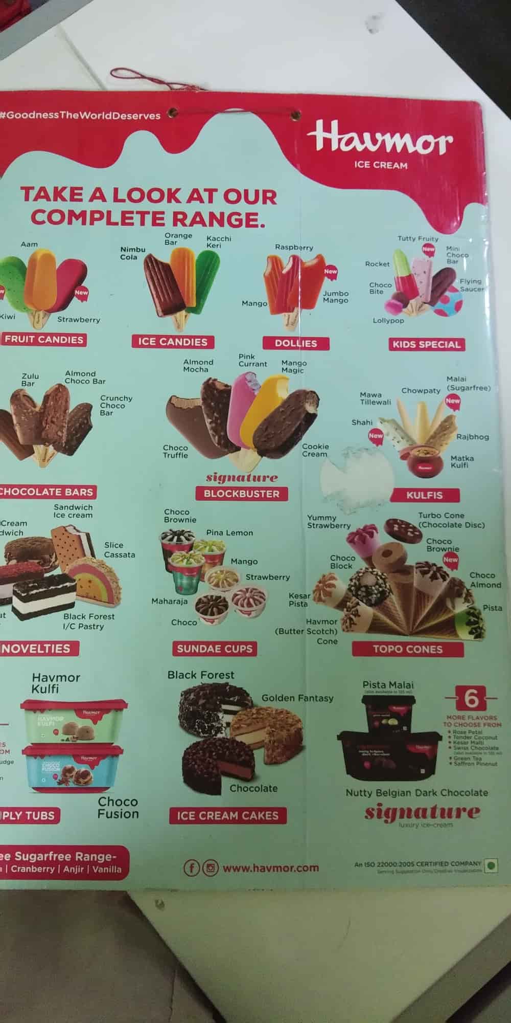 Havmor ice cream menu store