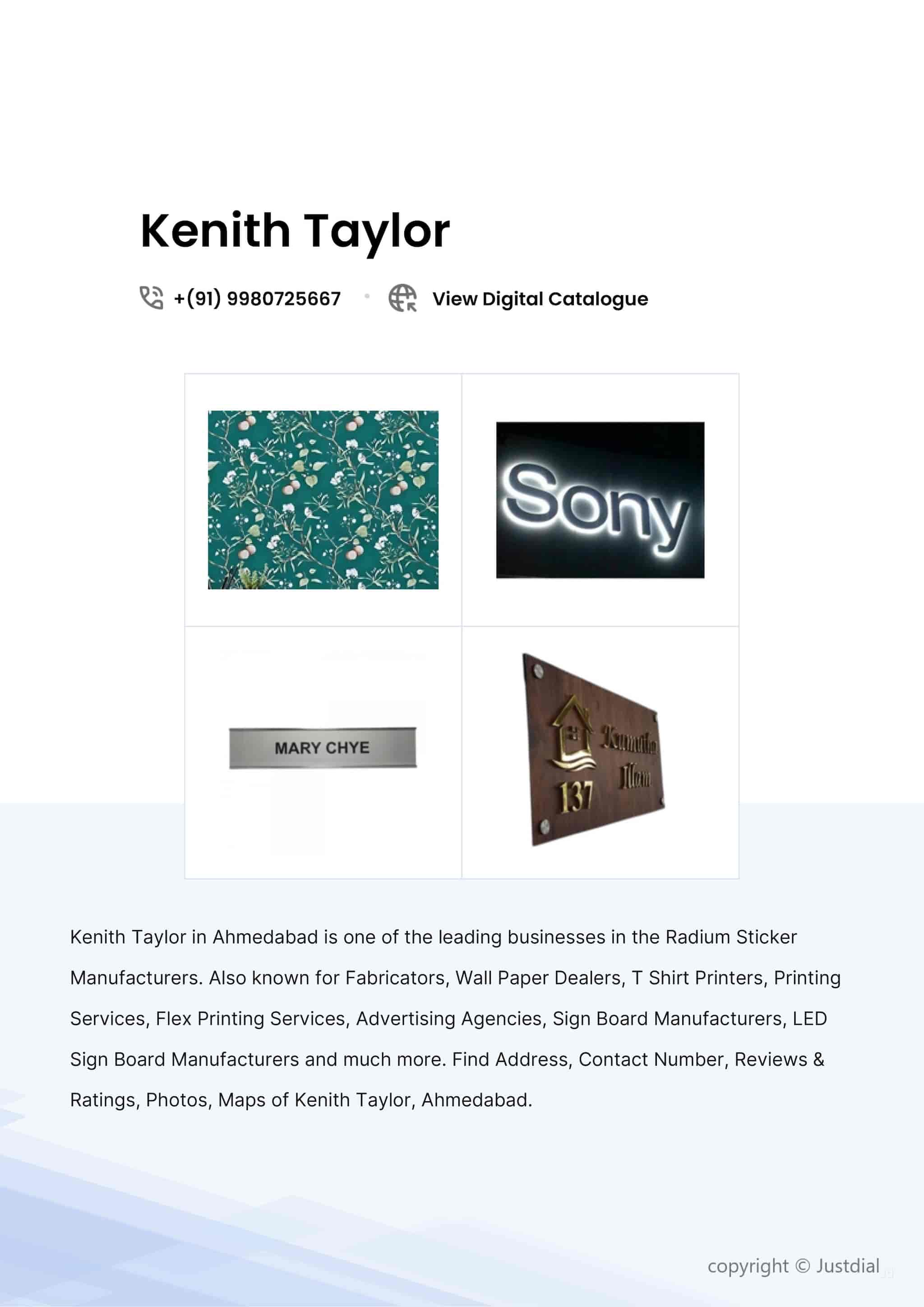 Kenith Taylor in Shahibaug, Ahmedabad - Best Radium Sticker Manufacturers in Ahmedabad - Justdial