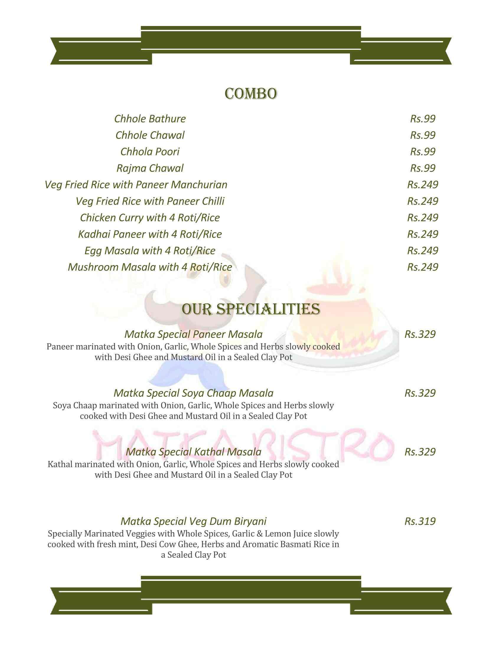 Matka Bistro in Vijaya Bank Layout,Bangalore - Order Food Online - Best ...