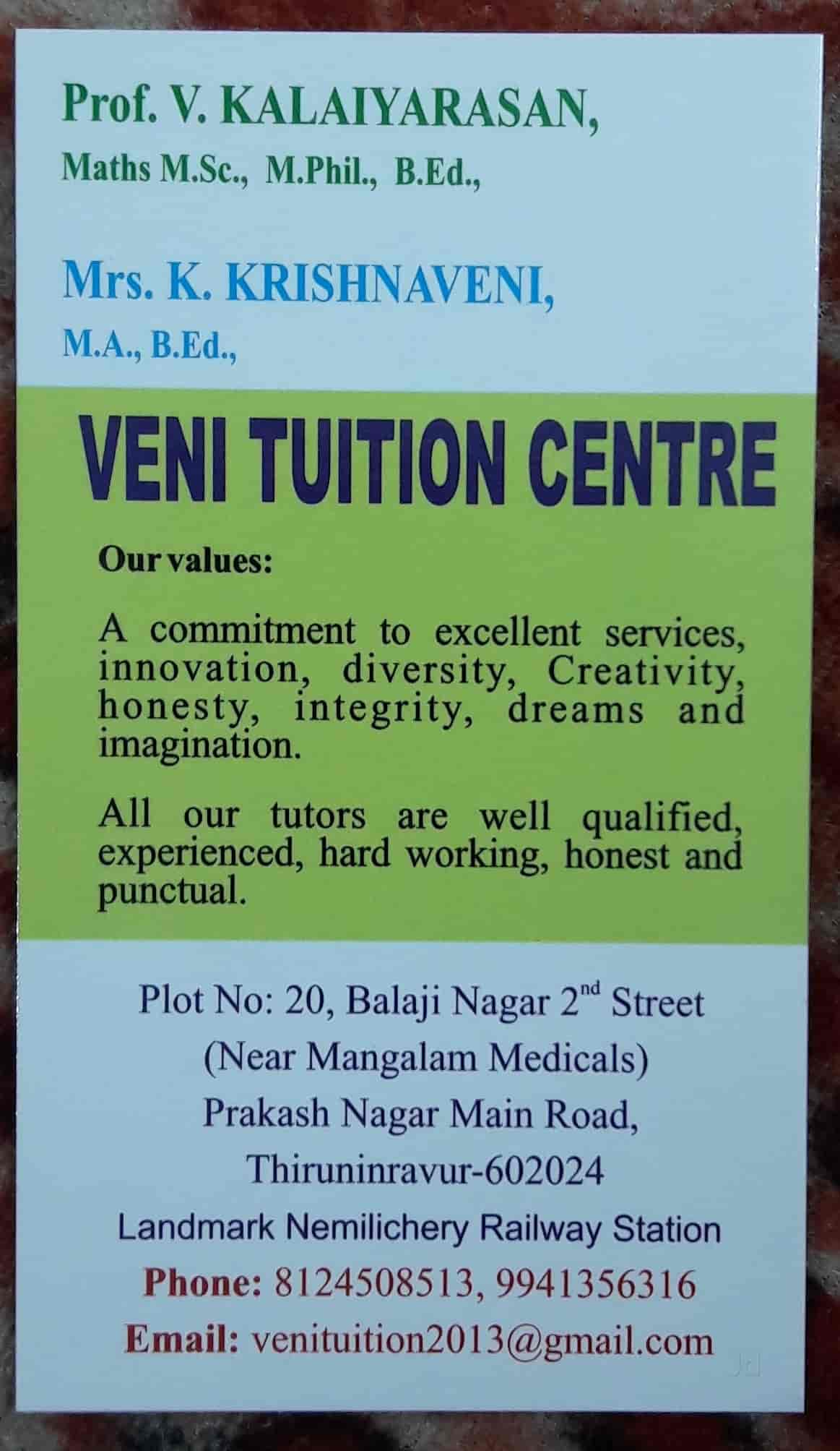 Veni Tuition Centre and Home Tuition in Choolai,Chennai - Best Home ...