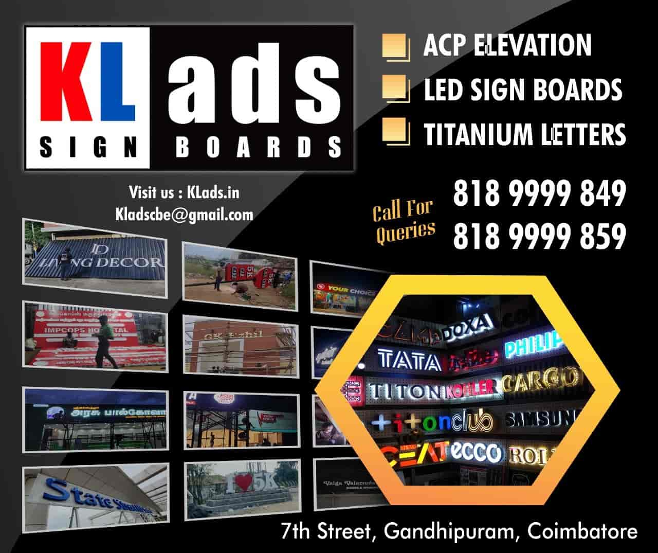 Kl Ads Sign Boards in Gandhipuram Coimbatore,Coimbatore - Best Sign ...