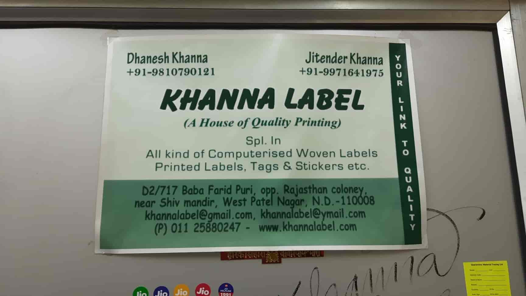 Khanna Label in Patel Nagar,Delhi - Best Printed Label Manufacturers in ...