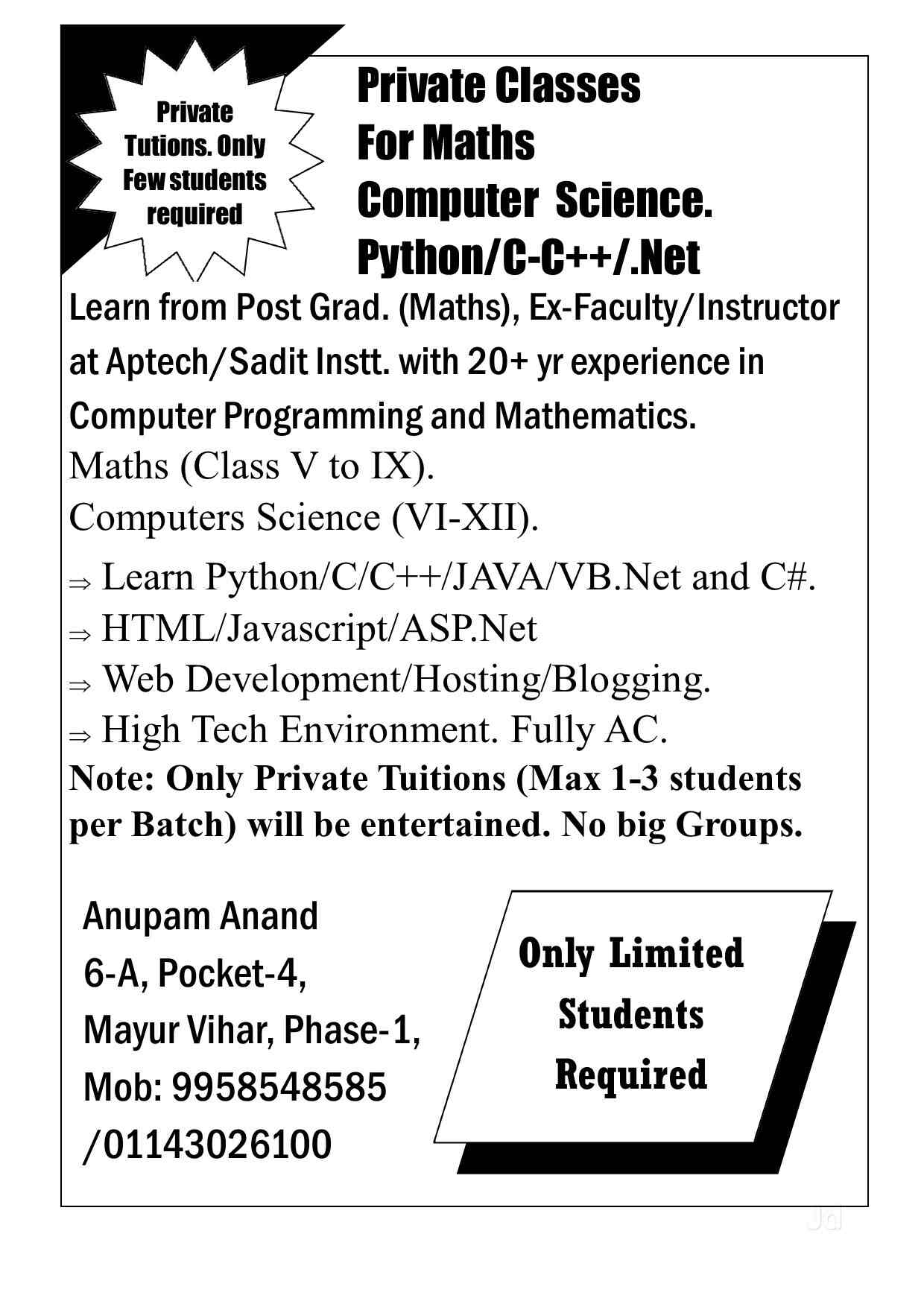 Anand Computer Training And Tuitions in Mayur Vihar Phase 1,Delhi - Best Tutorials For Class IX ...